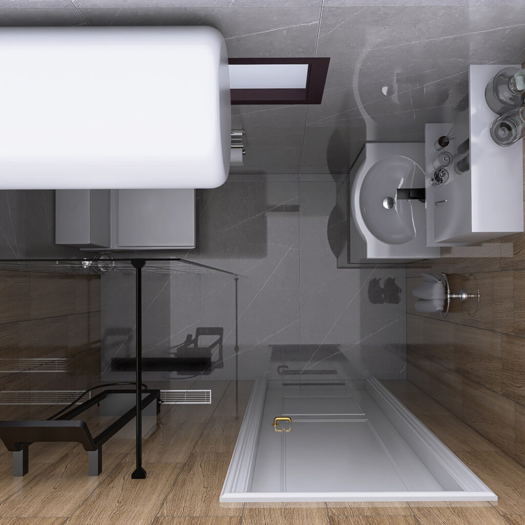 Uredjenje malog kupatila kombinacijom pločica u stilu mermer-drvo ...