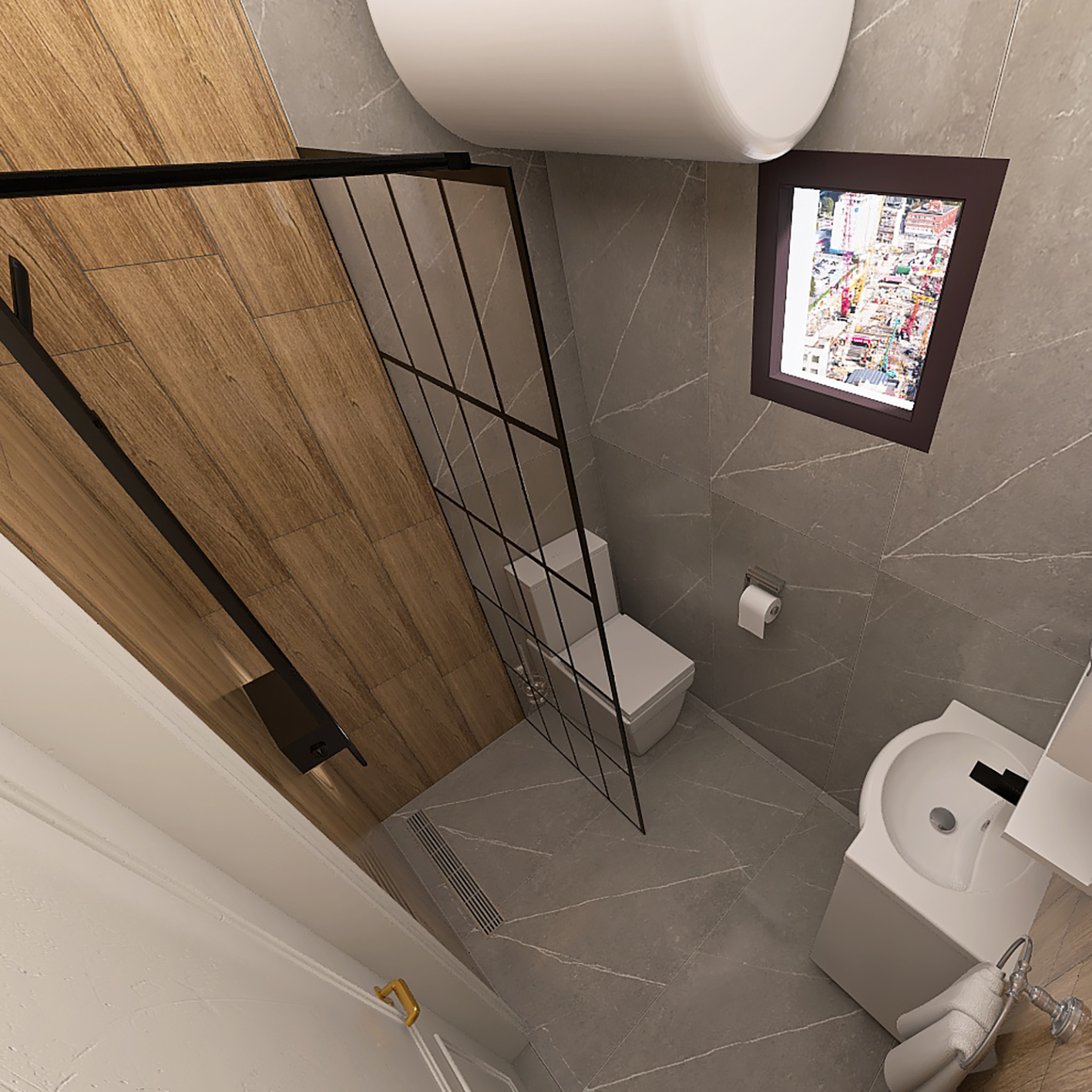 Uredjenje malog kupatila kombinacijom pločica u stilu mermer-drvo ...